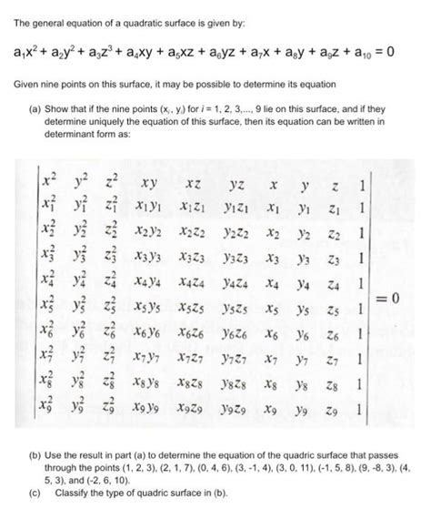 Solved The General Equation Of A Quadratic Surface Is Given