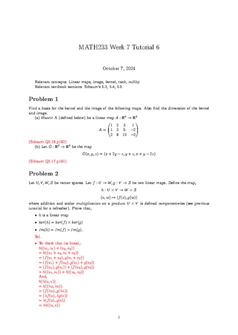 Tutorial 6 Midterm Review Solution Math233 Week 7 Tutorial 6 October 7 2024 Relevant Concepts