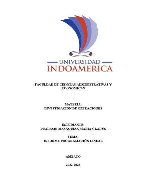 Formato1 Informe Principios De Programación Lineal Gladis Pdf Programación Lineal