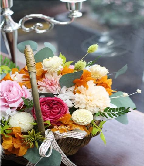 Florao 오렌지 체리 바스켓 살콤달콤한 색상의 자연스러운 플라워 바스켓 플로랑