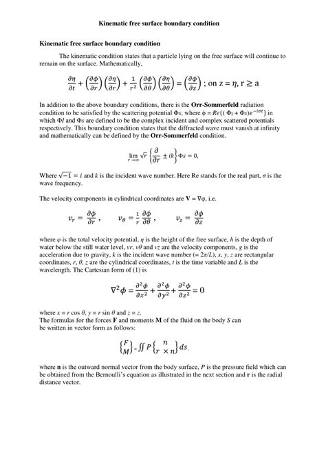 Pdf Kinematic Free Surface Boundary Condition