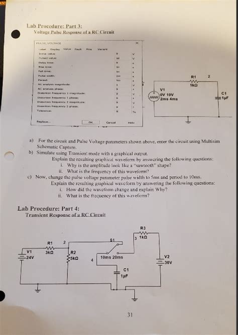 Lab Procedure Part Voltage Pulse Response Of A RC Chegg
