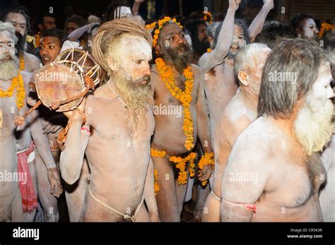 Naked Participants In The Archaic Shivratri Procession Varanasi Uttar Pradesh India Asia