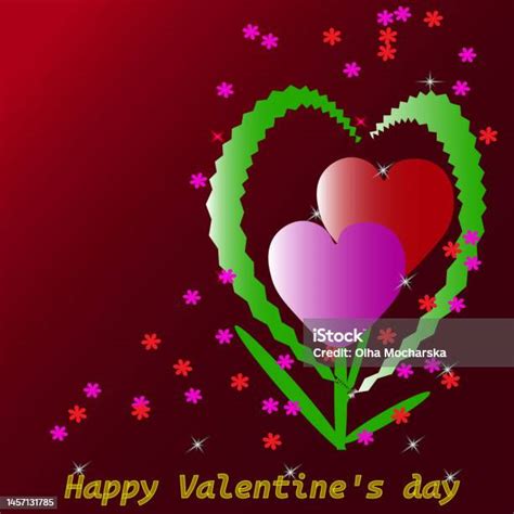 빨간색 배경에 두 개의 하트가 빨간색과 분홍색으로 성장하는 꽃의 형태로 나타납니다 0명에 대한 스톡 벡터 아트 및 기타 이미지 0명 2월 개념 Istock