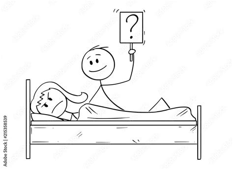 Cartoon Stick Drawing Conceptual Illustration Of Couple In Bed Man Wants Sexual Intercourse