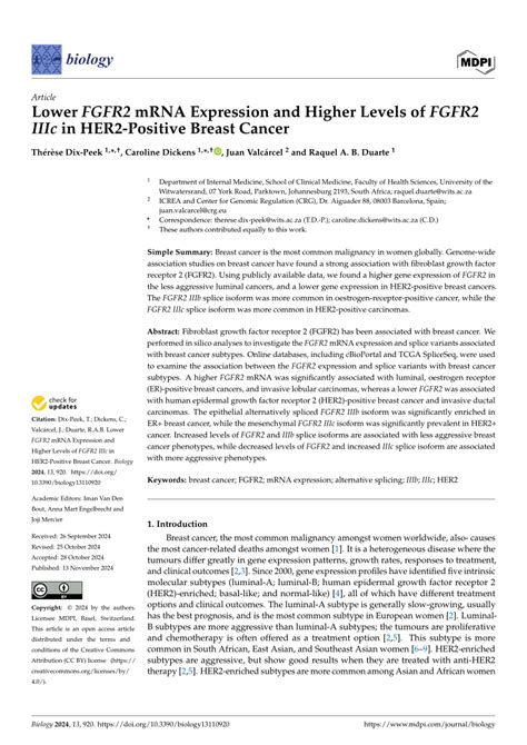 Pdf Lower Fgfr2 Mrna Expression And Higher Levels Of Fgfr2 Iiic In Her2 Positive Breast Cancer