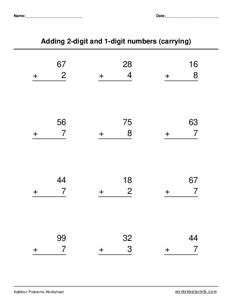 One Digit And Two Digit Addition Worksheets