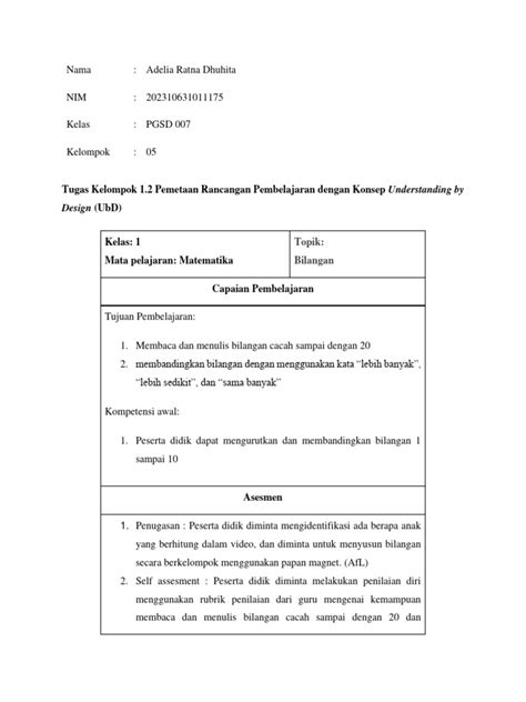 Topik 1 Tk 12pemetaan Rancangan Pembelajaran Pdf