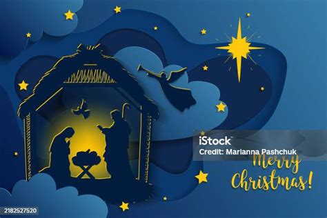 그리스도의 성가정 탄생 3d 종이 컷 구유에 누인 아기 예수 세 명의 현명한 왕과 베들레헴의 별 동쪽 혜성 성탄절 크리스마스 그래픽 디자인 벡터 일러스트 레이 션 0명에