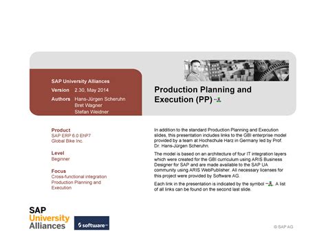 Intro ERP Using GBI Slides PP ARIS Sap SAP AG Production Planning And Execution PP SAP