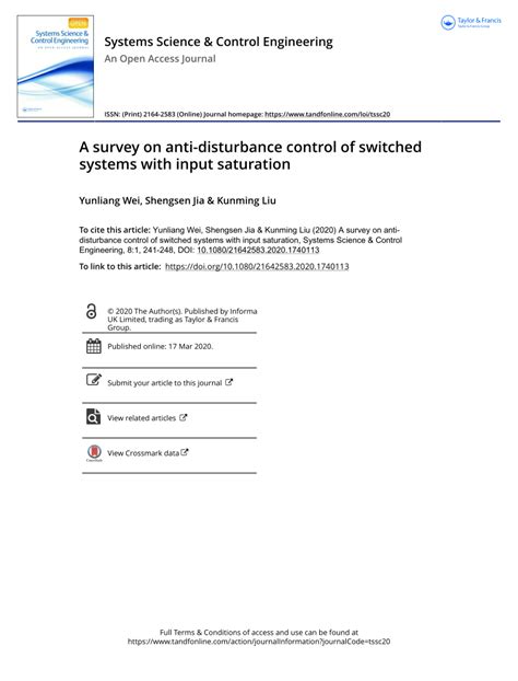 Pdf A Survey On Anti Disturbance Control Of Switched Systems With Input Saturation