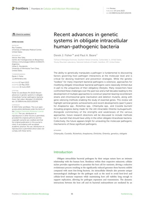 Pdf Recent Advances In Genetic Systems In Obligate Intracellular