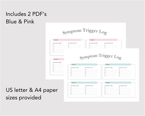 Symptom Tracker Printable Symptom Diary Symptom Trigger Log Etsy Canada