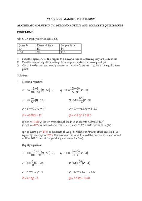 Module 2 Demand And Supply Equilibrium Analysis And Solutions Studocu