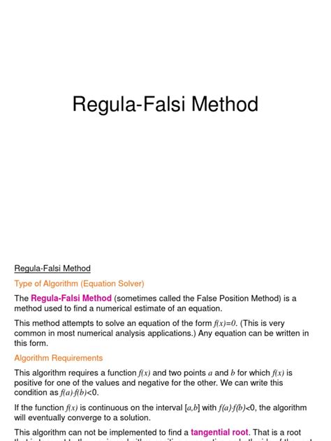 Regula Falsi Equations Algorithms