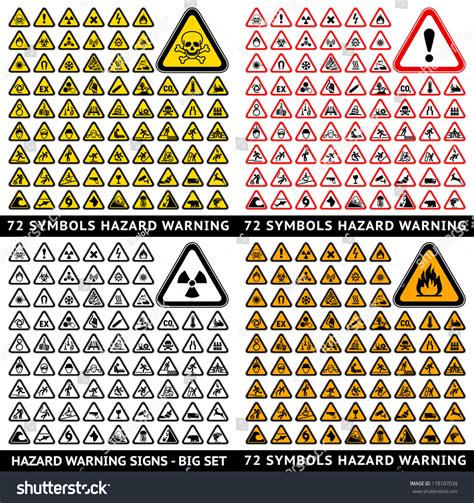 Triangular Warning Hazard 72 Symbols Big Stock Vector 178107038