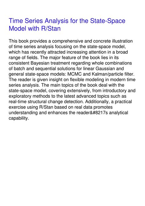 Ppt Pdf Read Download Time Series Analysis For The State Space