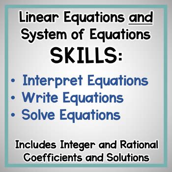 Algebra Linear Equations And Systems Of Equations Review Task Cards
