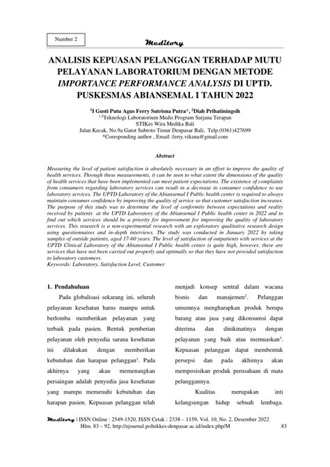 Pdf Customer Satisfaction Analysis Of Laboratory Service Quality With Importance Performance