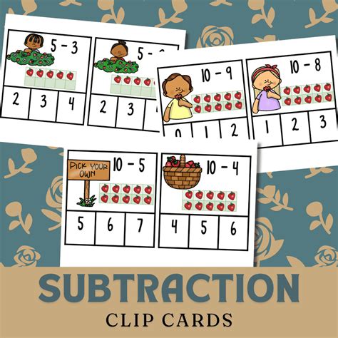 Subtraction Within 10 Clip Cards Free Printable Worksheets