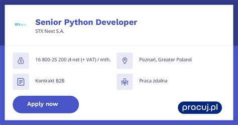oferta pracy senior python developer stx next s a poznań