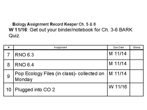 Biology Assignment Record Keeper Ch 5 6 Th