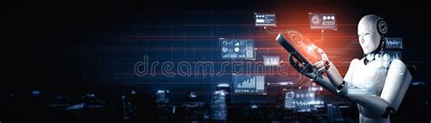 Mlp Robot Humanoid Using Tablet Computer For Big Data Analytic Stock Illustration Illustration