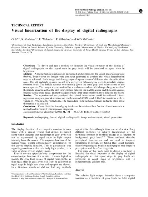 Pdf Visual Linearization Of The Display Of Digital Radiographs