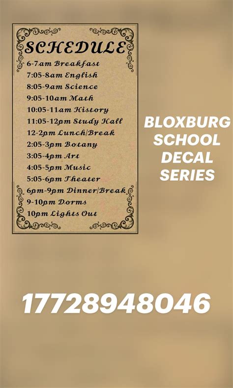 Bloxburg School Decal Series Schedule