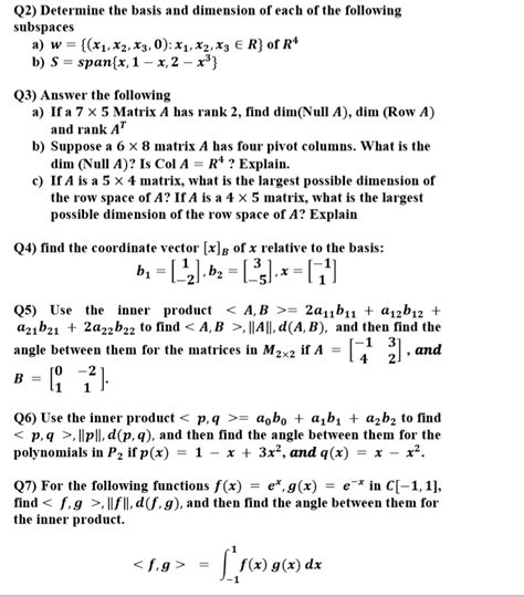 solved q2 determine the basis and dimension of each of the