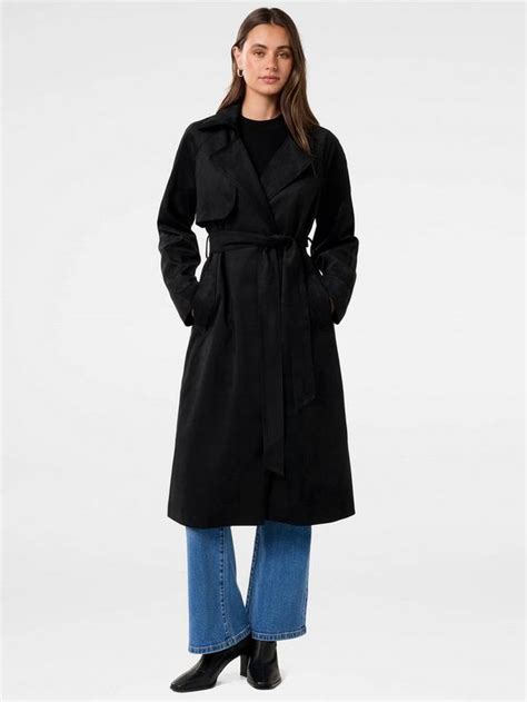 Forever New Cass Faux Suede Trench Coat Black