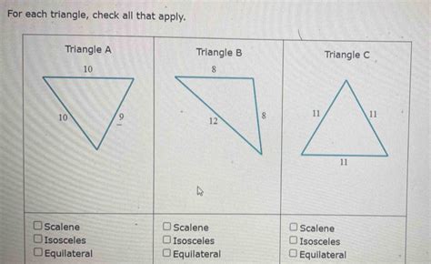 Solved For Each Triangle Check All That Apply Equilateral Equilateral Equilateral Math