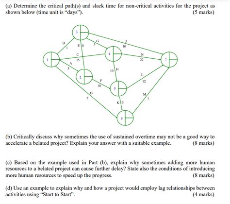 Solved A Determine The Critical Path S And Slack Time For Chegg Com