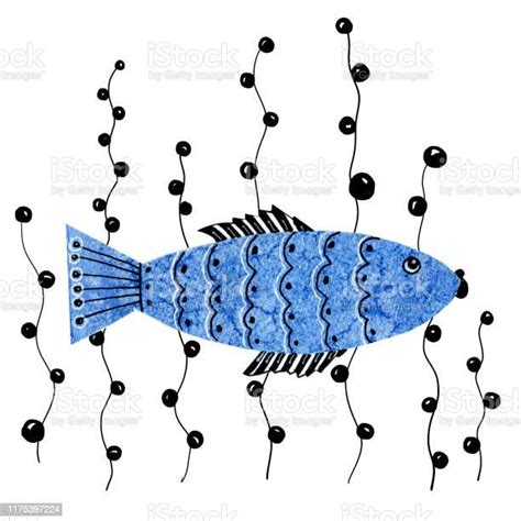 만화 물고기와 수채화 그림입니다 해양 포유류의 무리와 손 그리기 어린이 제품 인쇄 직물 배경 화면 의류 섬유 포장 심플한 모노