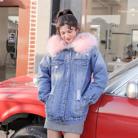 Женская джинсовая куртка с мехом зимнее бархатное пальто с капюшоном женский воротник из