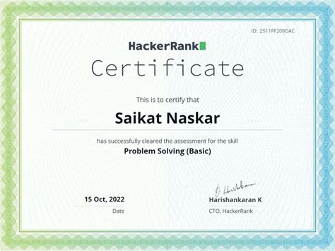 Saikat Naskar On Linkedin Hackerrank Certificate Assessment