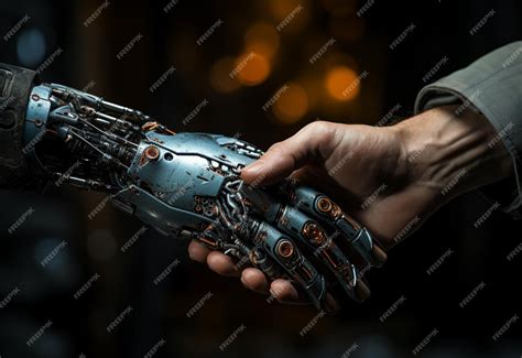 Premium Ai Image Robot And Man Hands In Handshake Ai Technology Development And Human Robot