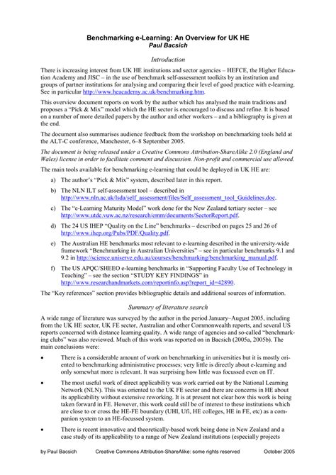 Pdf Benchmarking E Learning An Overview For Uk He