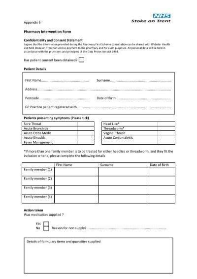 Pharmacy Intervention Form Medicines Management