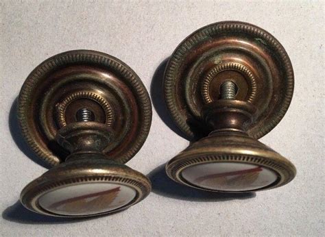 2 Vintage Hitchcock Furniture Brass Porcelain Eagle Furniture Knobs Drawer Pull 1921961448