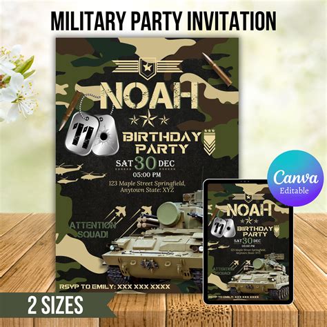 Military Party Invitations Army Birthday Invitation Military Theme