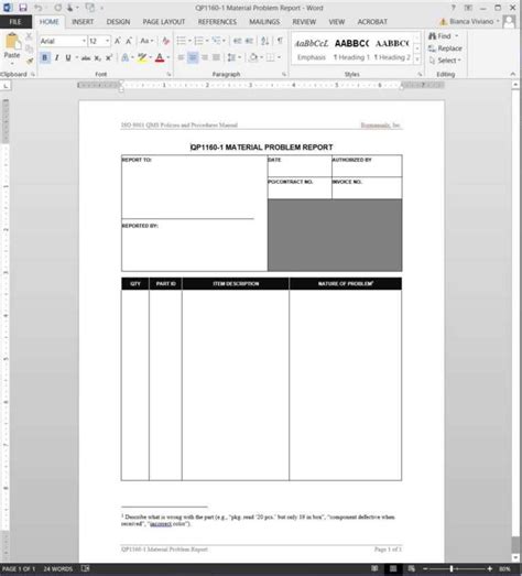 Software Problem Report Template