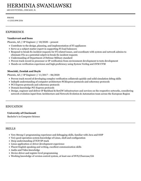 Ip Engineer Resume Samples Velvet Jobs