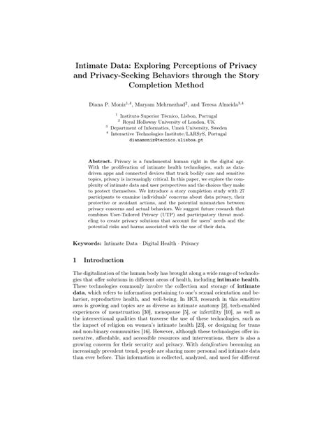 Pdf Intimate Data Exploring Perceptions Of Privacy And Privacy