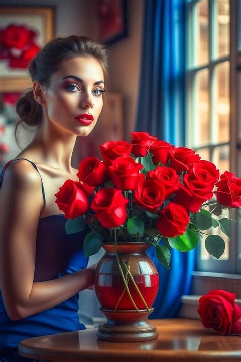 Девушка и цветы Frauen Fotos Abstrakte Kunst Malerei Frau