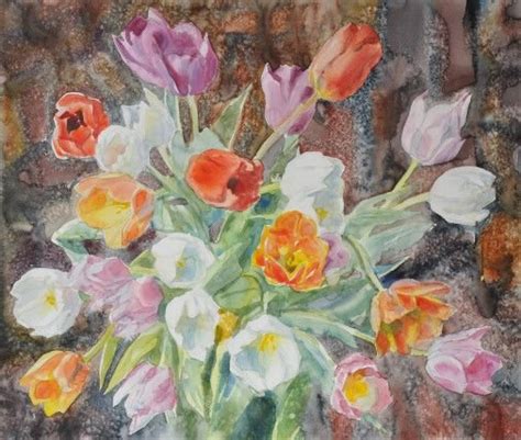 Купити картину «Весняний настрій з квітами аквареллю на папері в стилі реалізм Ольхова