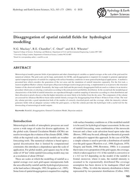 Pdf Disaggregation Of Spatial Rainfall Fields For Hydrological Modelling