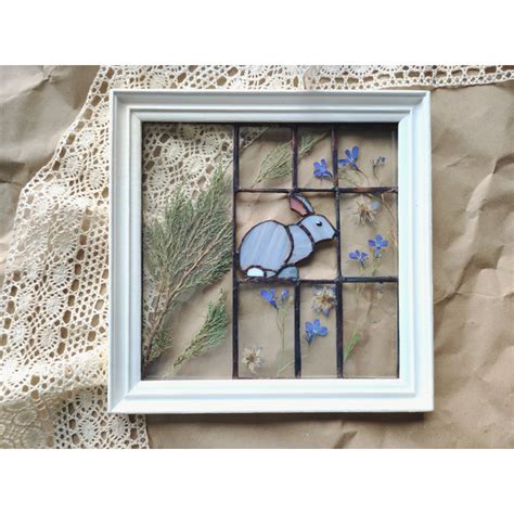Framed Stained Glass Wall Decor Vintage Stained Glass Bunny Inspire