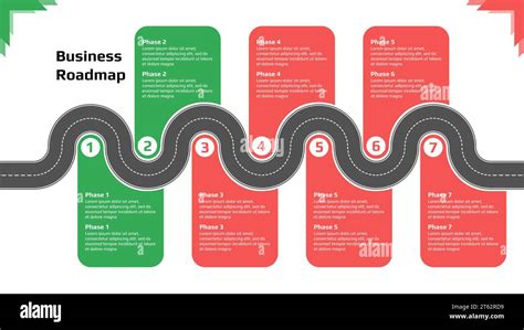 Roadmap With Winding Road With Green And Red Stages On White Background Horizontal Infographic