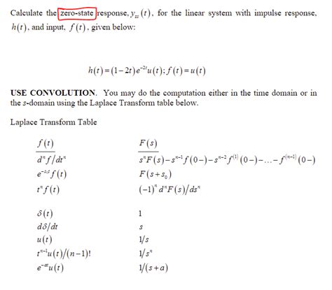 solved calculate the zero state response y t for the